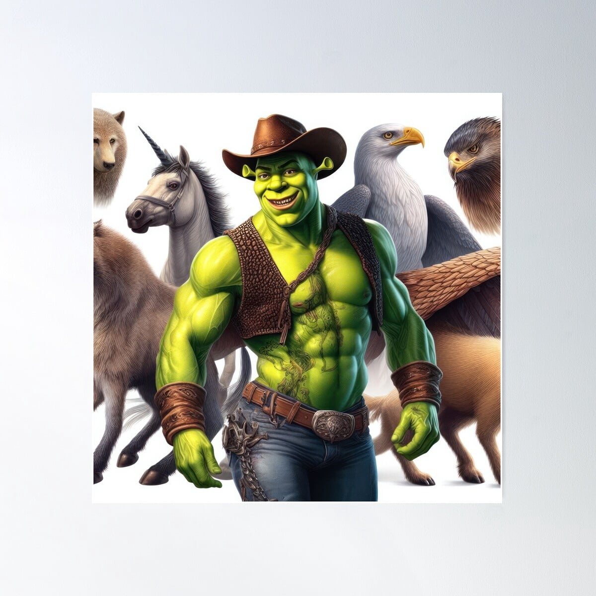 Sexy Muscled Cowboy Shrek Poster Wall Art, Modern Wall Decor For Living ...