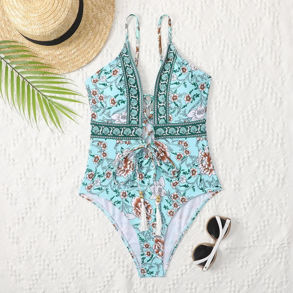 Sexy One Piece Swimsuit Patchwork Swimwear Women Monokini Bodysuit Push ...