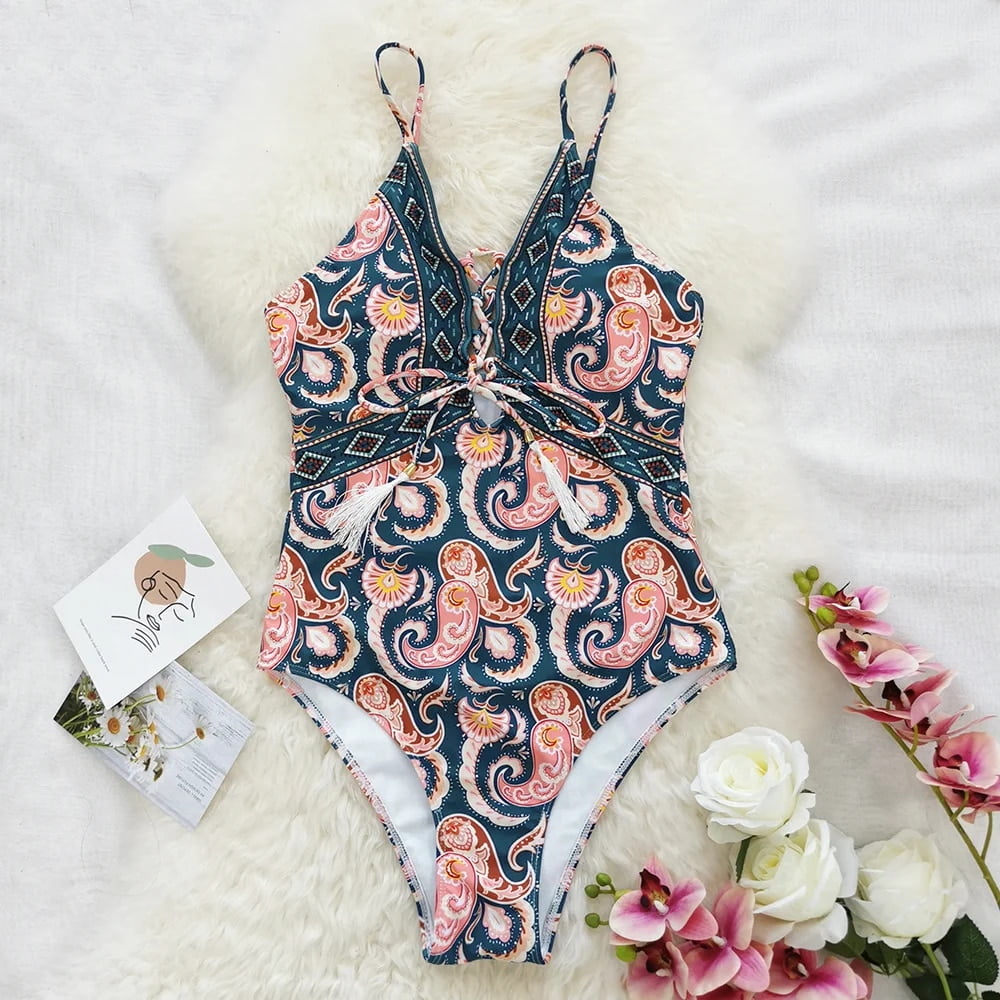 Sexy One Piece Swimsuit Patchwork Swimwear Women Monokini Bodysuit Push ...