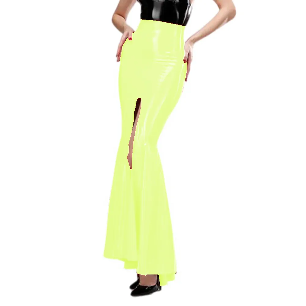 Sexy PVC Elegant High Waist Hobble Maxi Fishtail Skirts Front Split ...