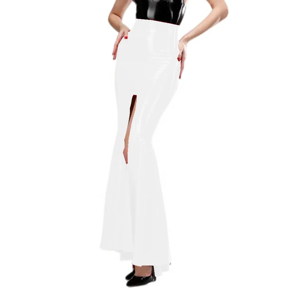 Sexy PVC Elegant High Waist Hobble Maxi Fishtail Skirts Front Split ...
