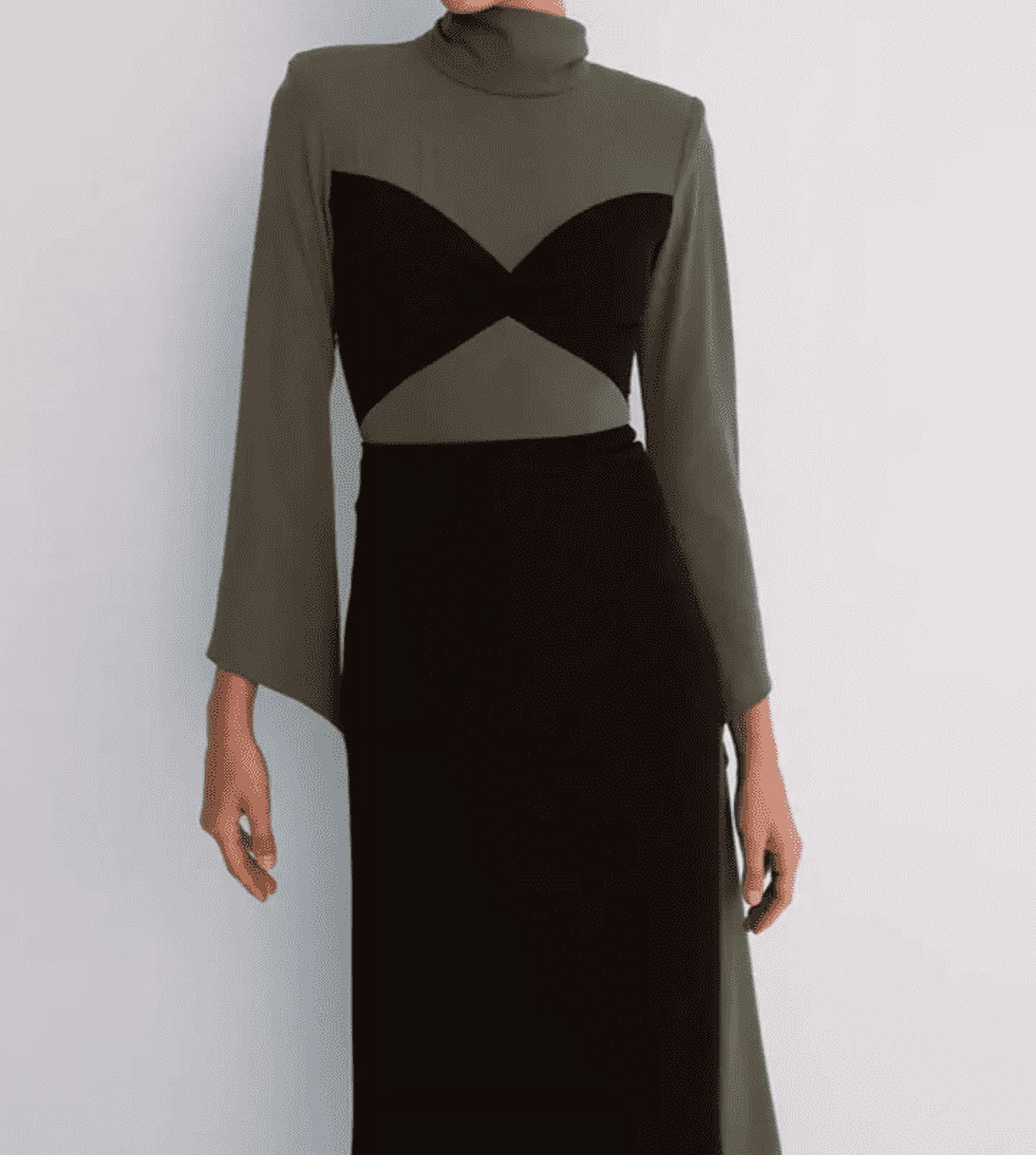 Sexy Patchwork Contrasting Colors Lace Up Dress Women Fashion O Neck Long Sleeve Midi Dresses ...