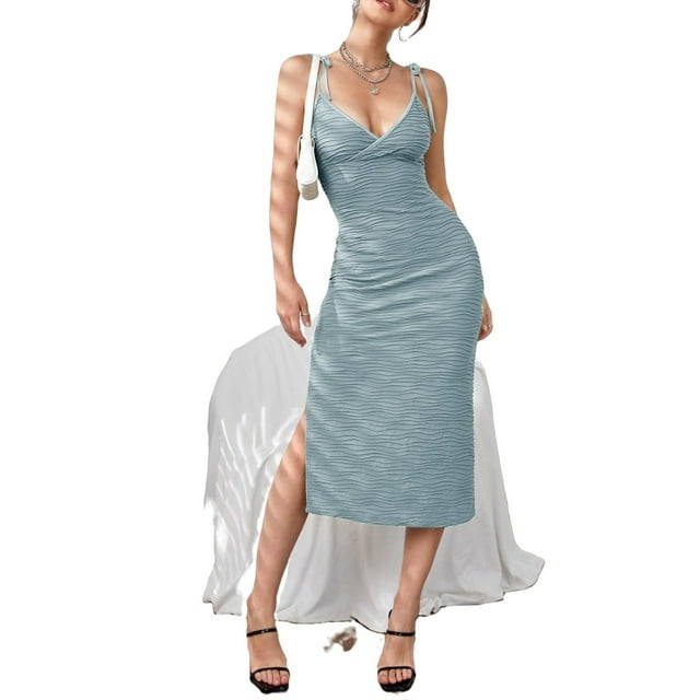 Sexy Plain Spaghetti Strap Cami Sleeveless Blue Women Dresses Womens