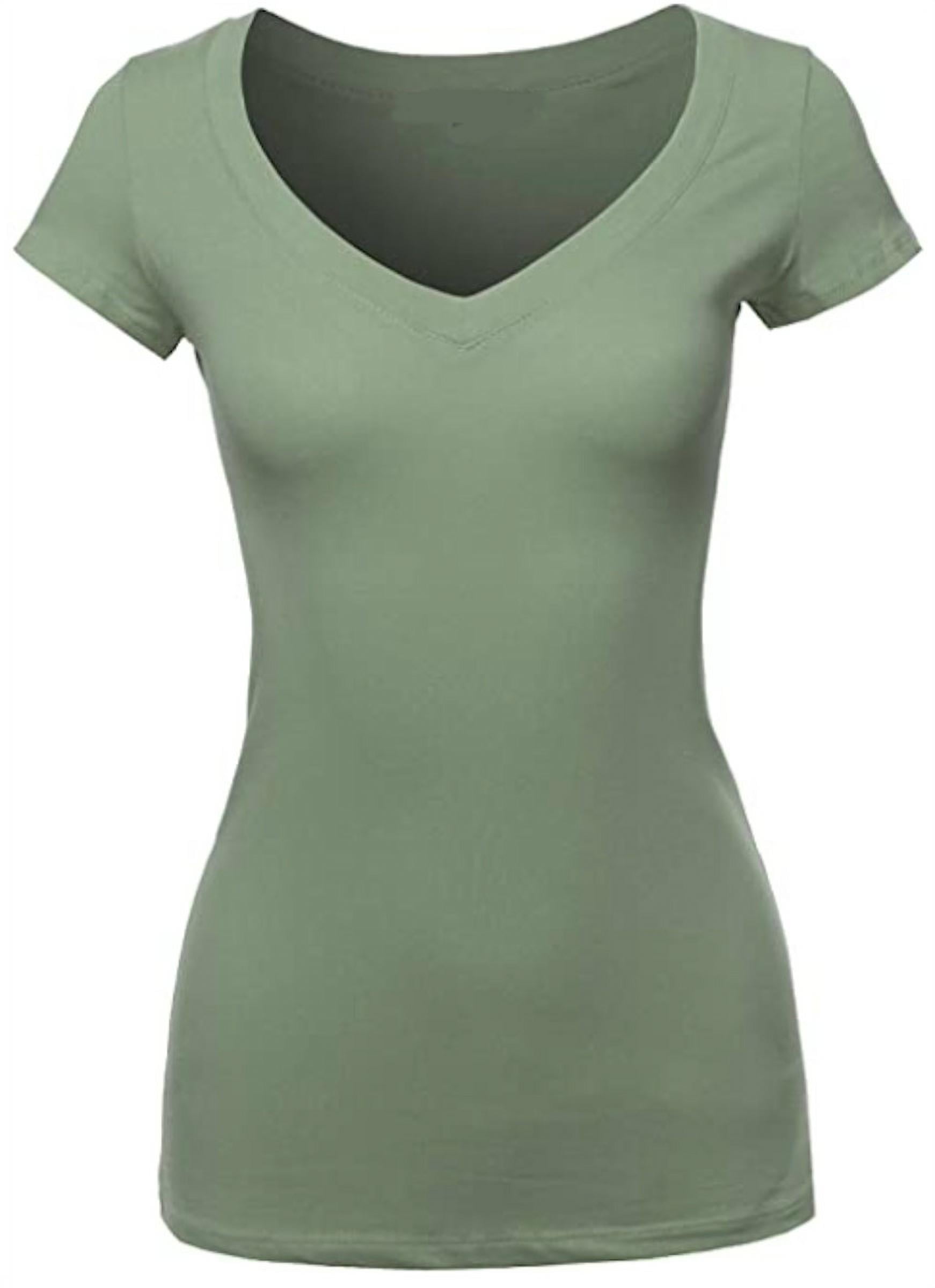 Plus Size Low-Cut Cleavage Wide Band V-Neck T-Shirt Short Sleeve Tee ...