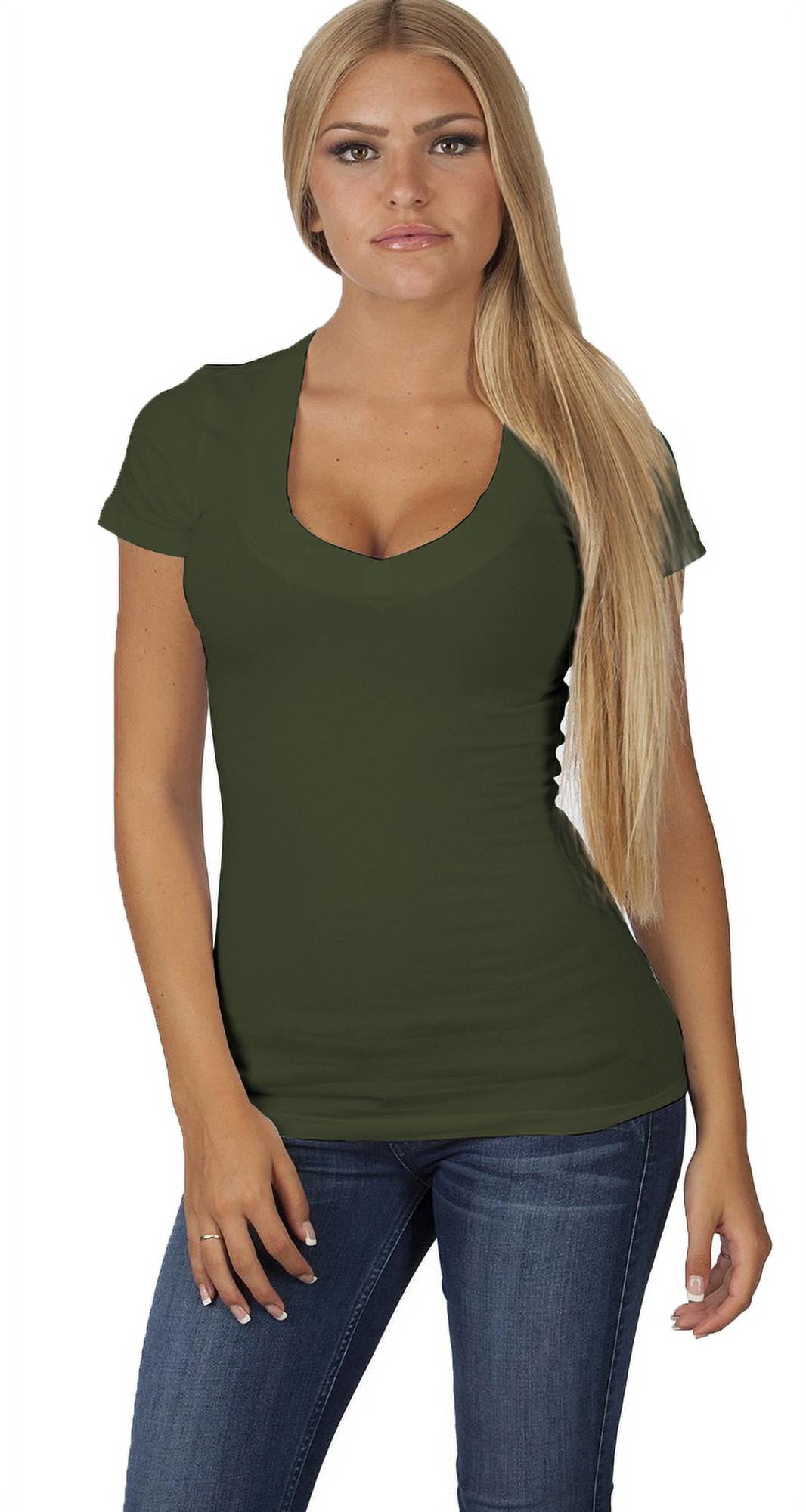 Sexy Plus Size Low-Cut Cleavage Wide Band V-Neck T-Shirt Tee Top 1x2x3x ...