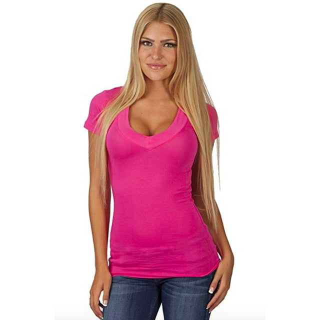 Sexy Plus Size Low-Cut Cleavage Wide Band V-Neck T-Shirt Tee Top 1x2x3x ...