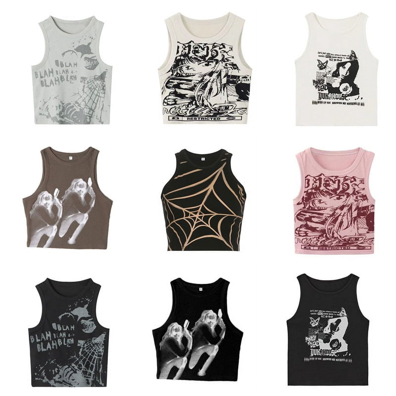 Sexy Punk Vintage Goth Camisole Cyber Y2k Crop Top Women Gothic O-neck ...