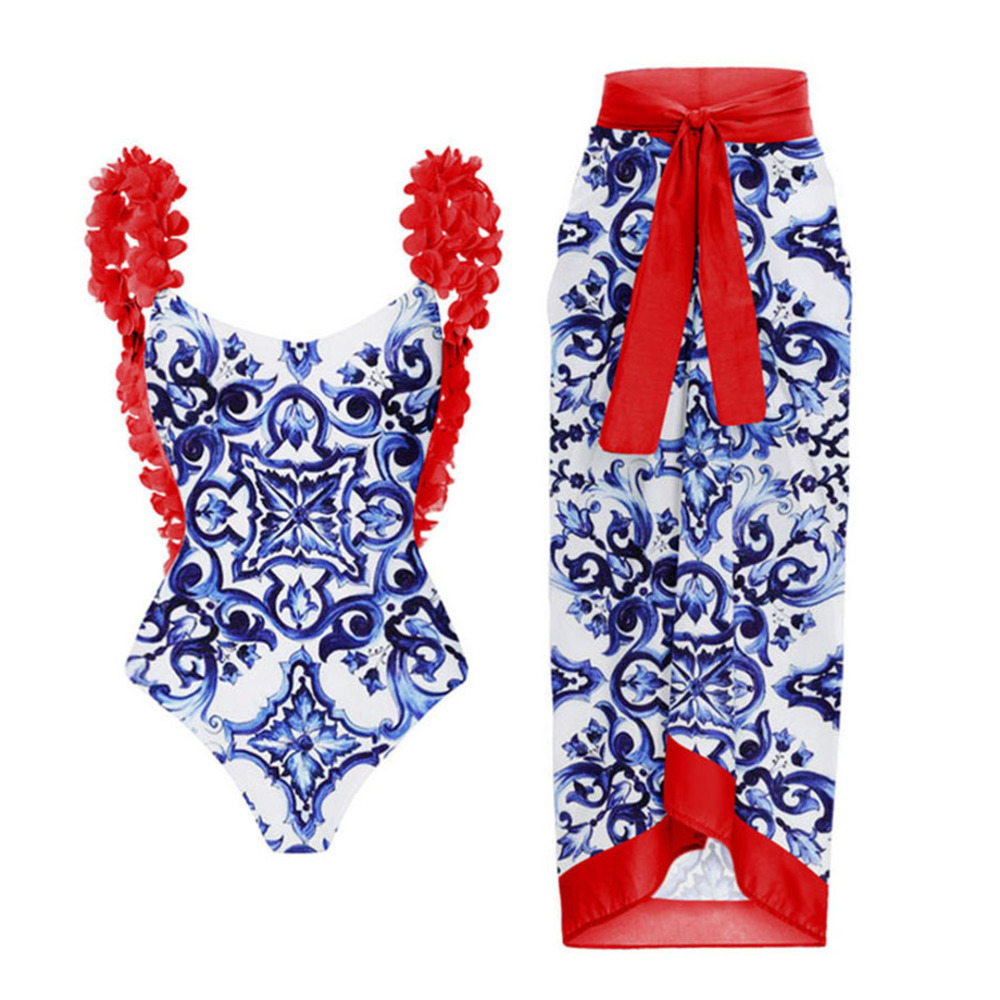 Sexy Red Floral One Piece Swimsuits Closed Female Swimwear Push Up Body ...