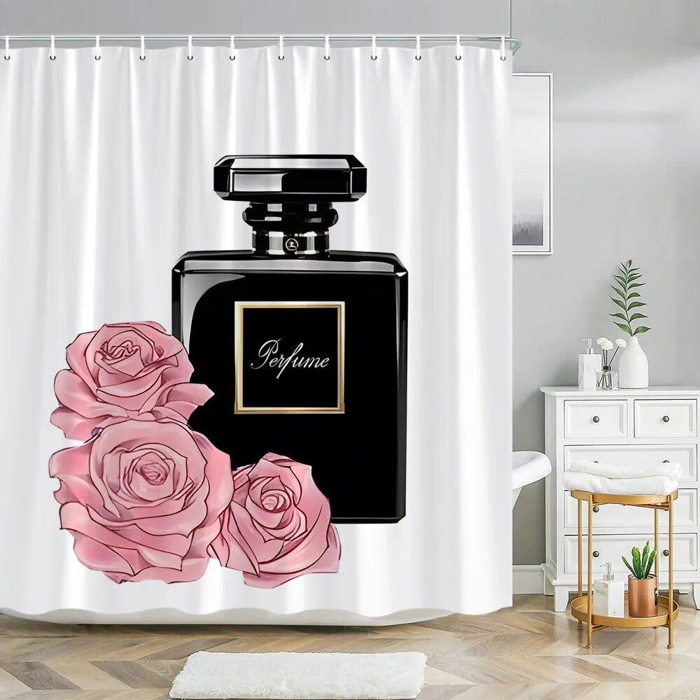 Sexy Red Lips Leopard Print High Heel Shower Curtain Cosmetic Perfume ...