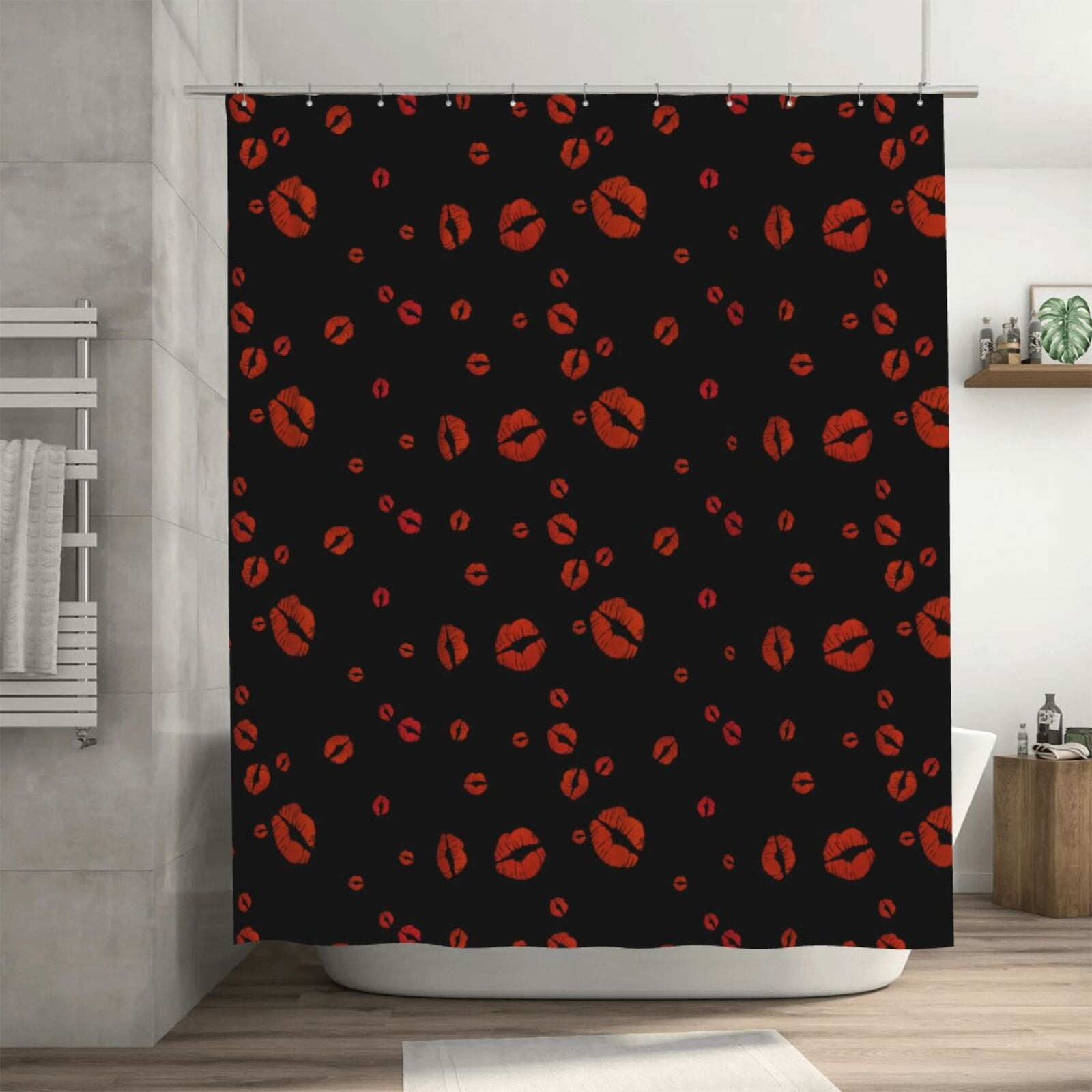 Sexy Red Lips Pattern Shower Curtain, Love Kiss Mouth Waterproof Bath ...
