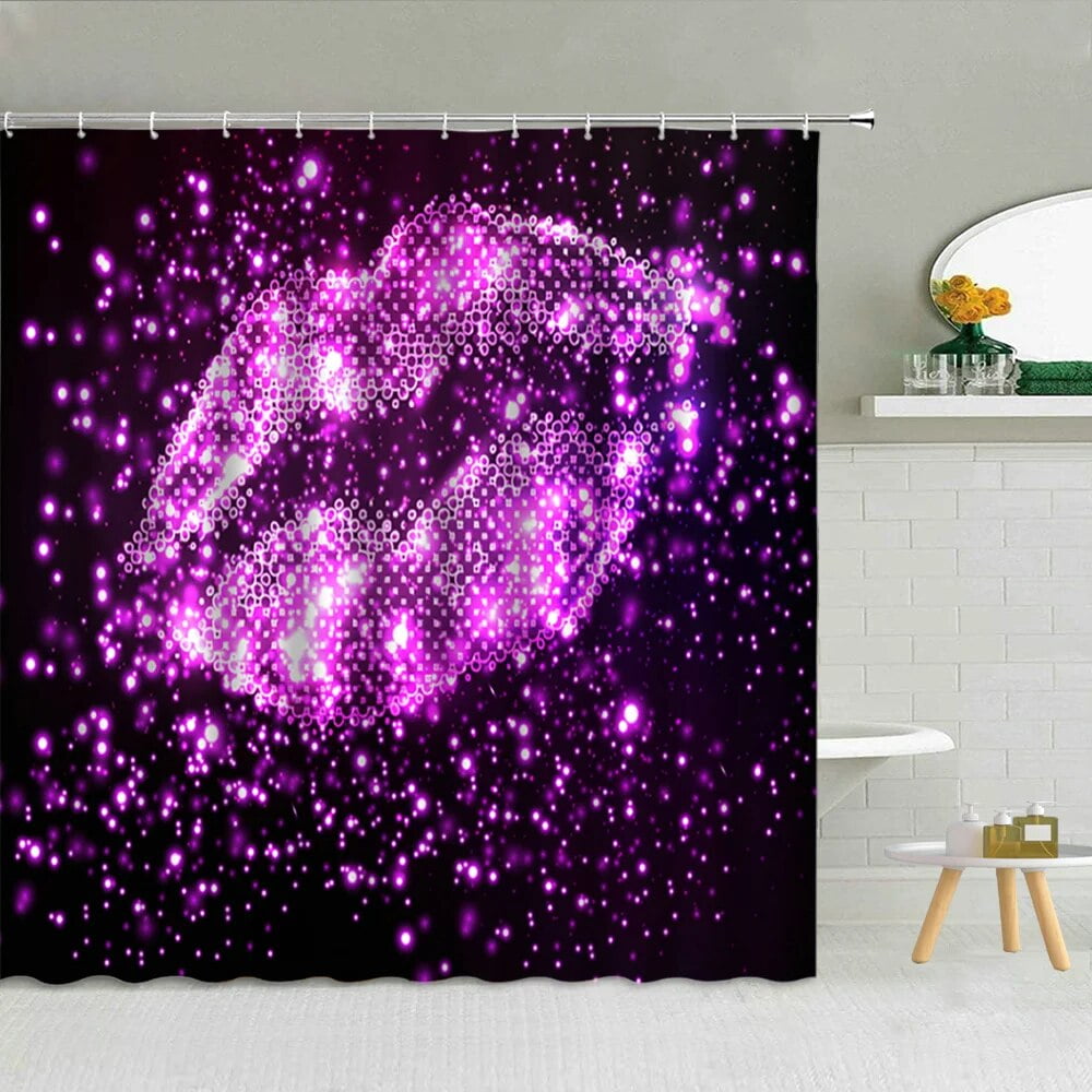 Sexy Red Lips Shower Curtain Mysterious Woman Perfume Bottle Lipstick