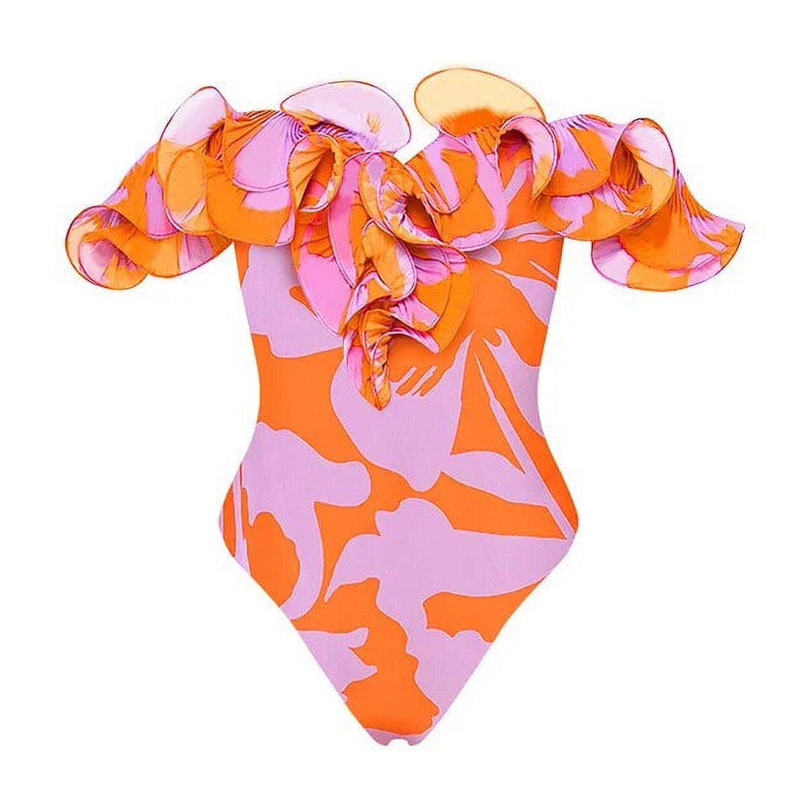 Sexy Ruffle One Piece Swimsuit Women Swimwear with Skirt Monokini Print ...