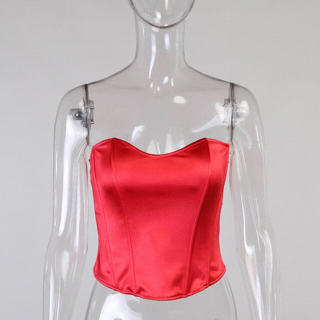 Sexy Satin Off Shoulder Backless Strappy Bustier Corset Top Women 2022