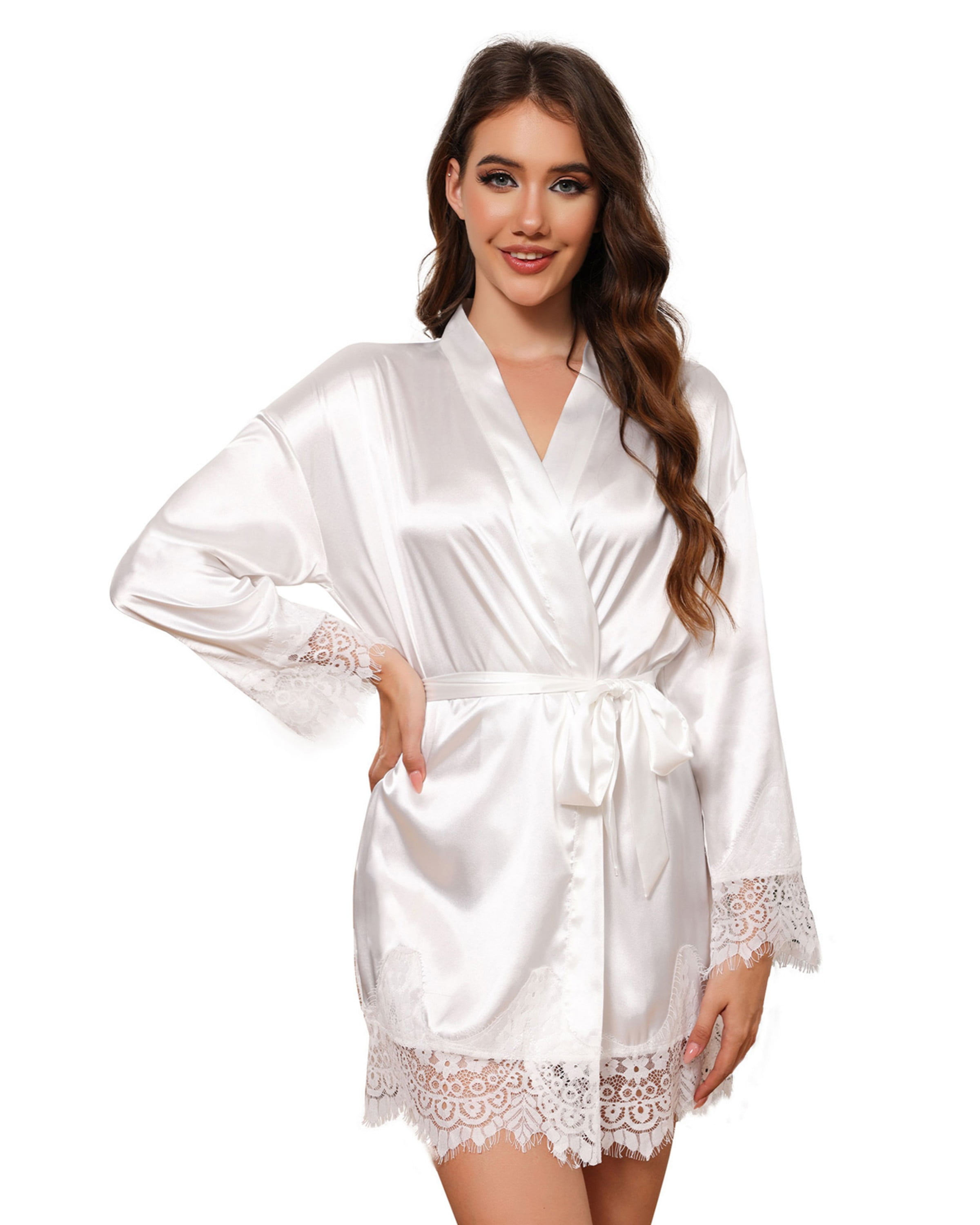 Sexy Satin Robe for Women Lace Trim Silk Robe Womens Silk Kimono Robe ...