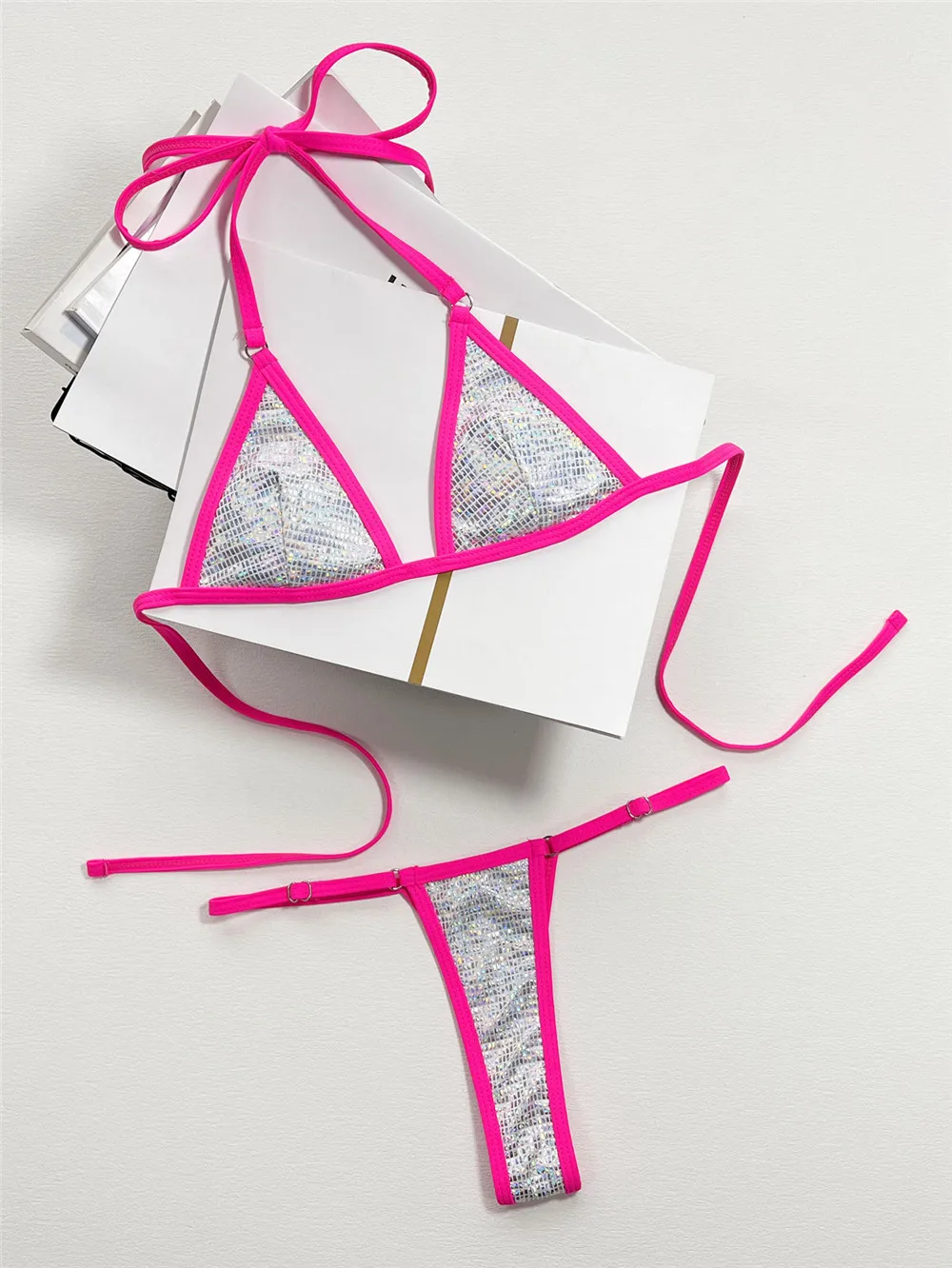 Sexy Shiny Extreme Halter Micro Thong Bikinis Set Women Swimsuit ...