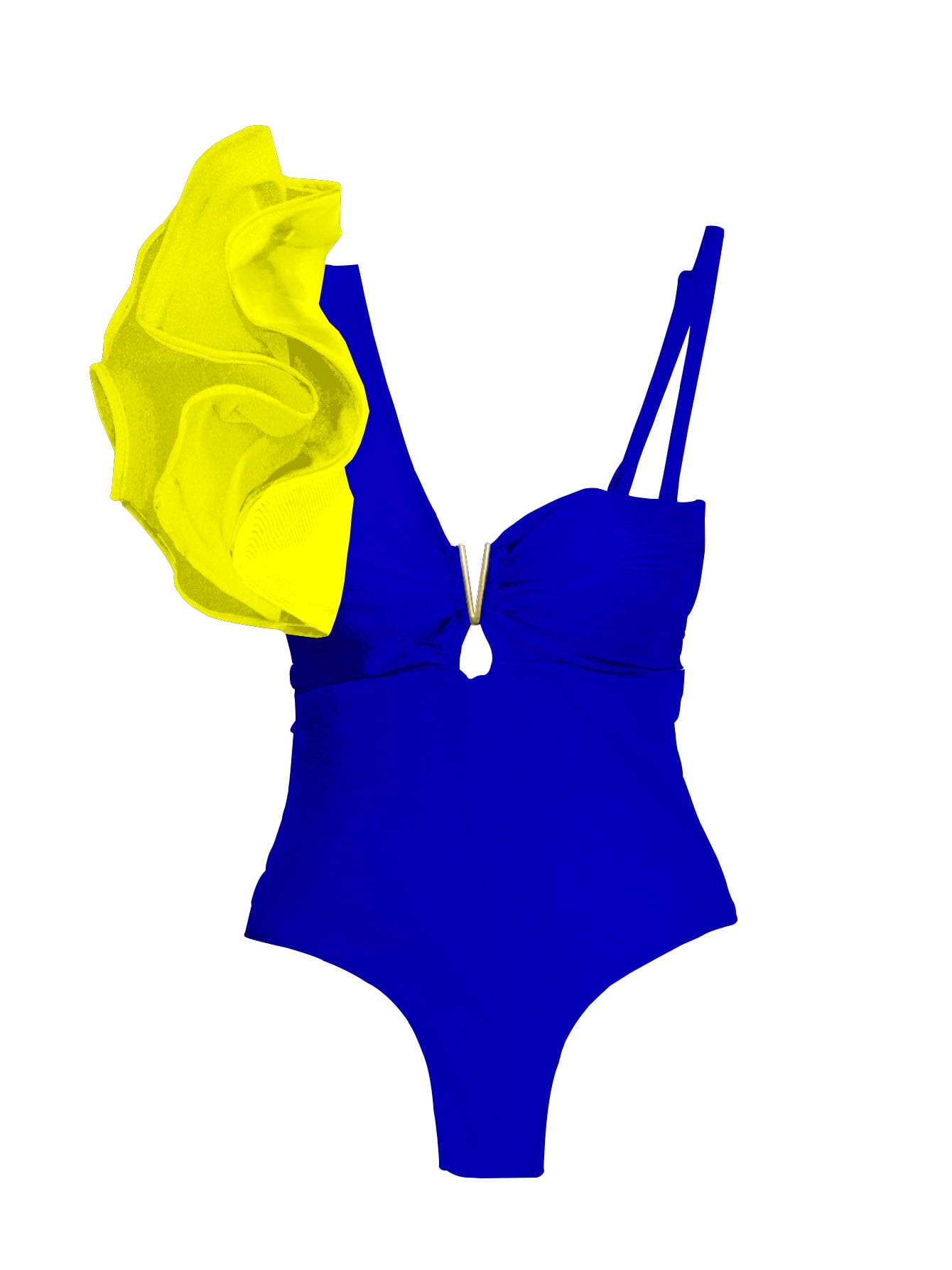 Sexy Shoulder Ruffle Women One Piece Swimsuit Solid Female Swimwear ...