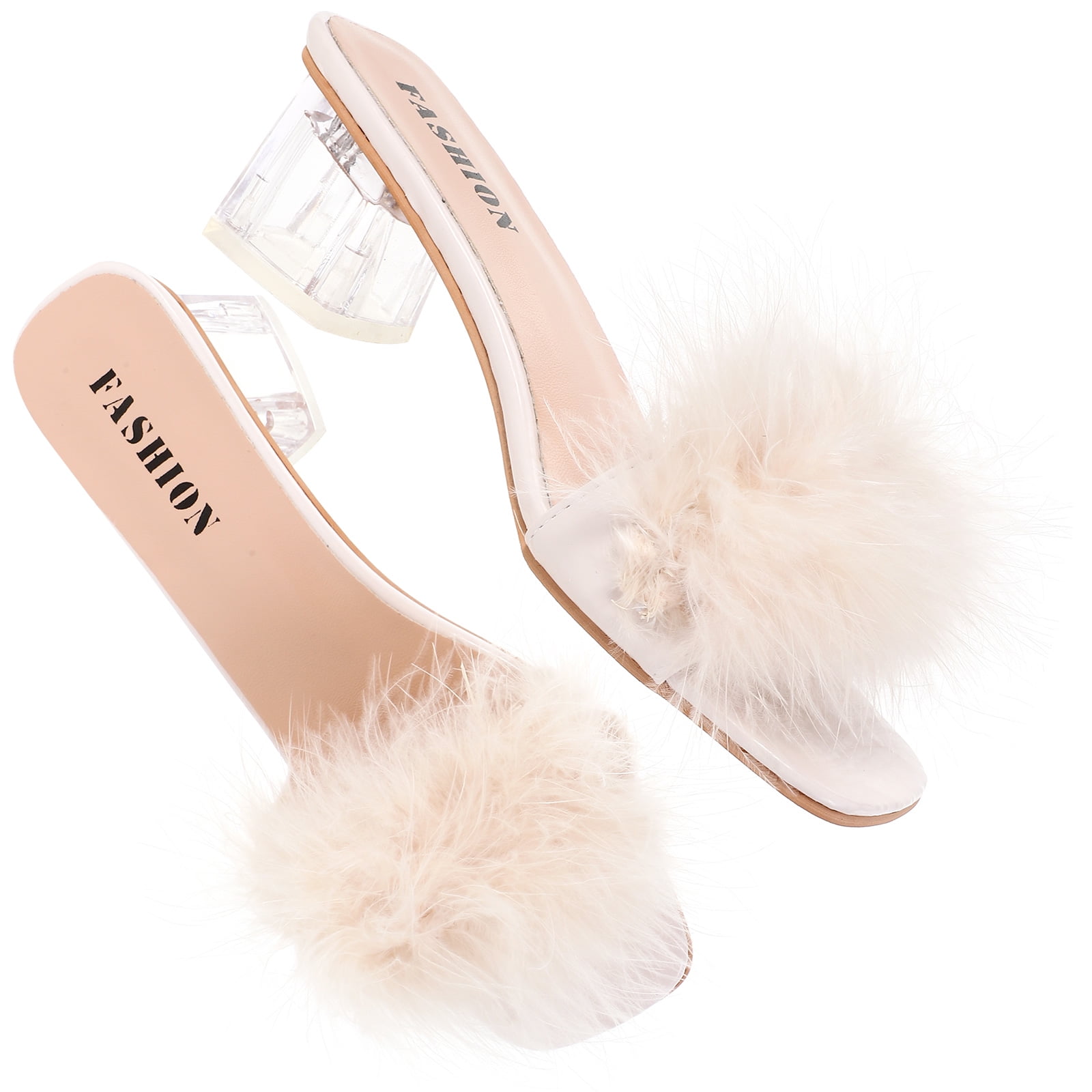 Sexy Slippers For Women Fuzzy Heels Womens Low Sandals Dressy Summer House Furry Pu Womens