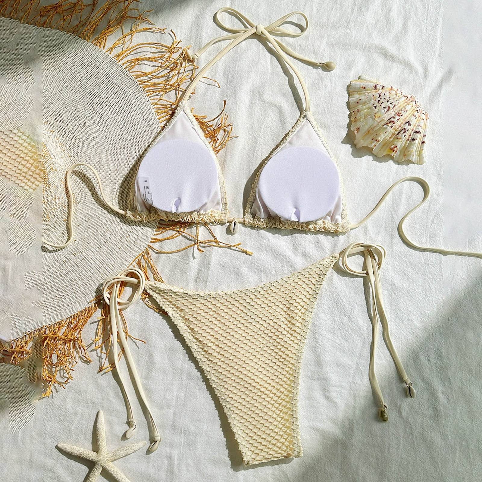 Sexy Solid Color Mesh Halterneck Bikini Beach Swimsuit Bra Swimsuit Water Aerobics Swimsuits for ...