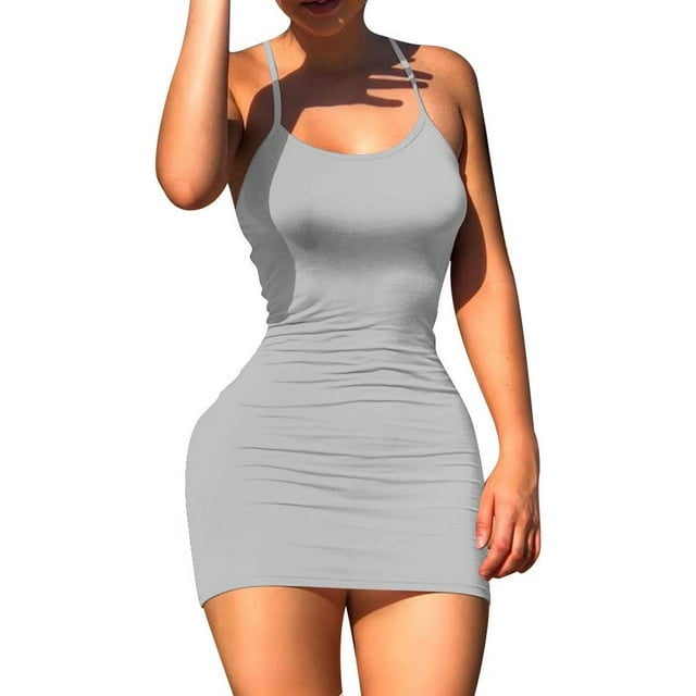Sexy Spaghetti Strap Bodycon Mini Dress Basic Backless Tank Dress Club