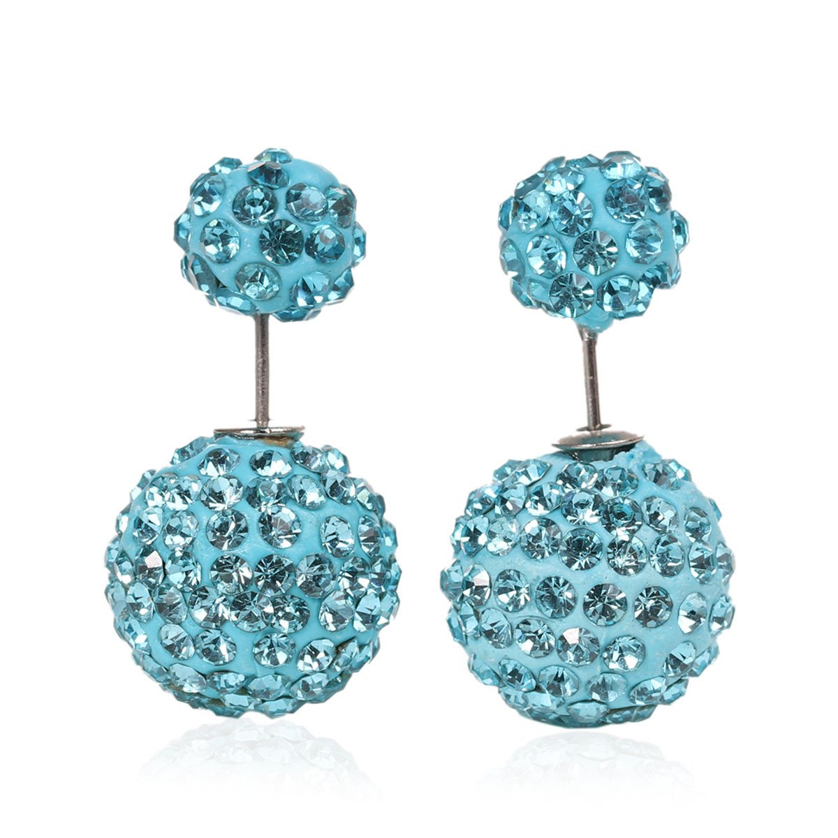 Sexy Sparkles Light Blue Rhinestone Earrings Double Sided Ear Studs ...