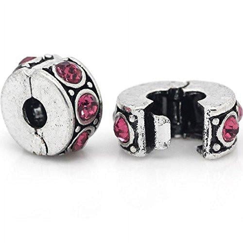 Sexy Sparkles Pink Stones Stopper Bead Clip Lock with 2 Clear Silicone ...
