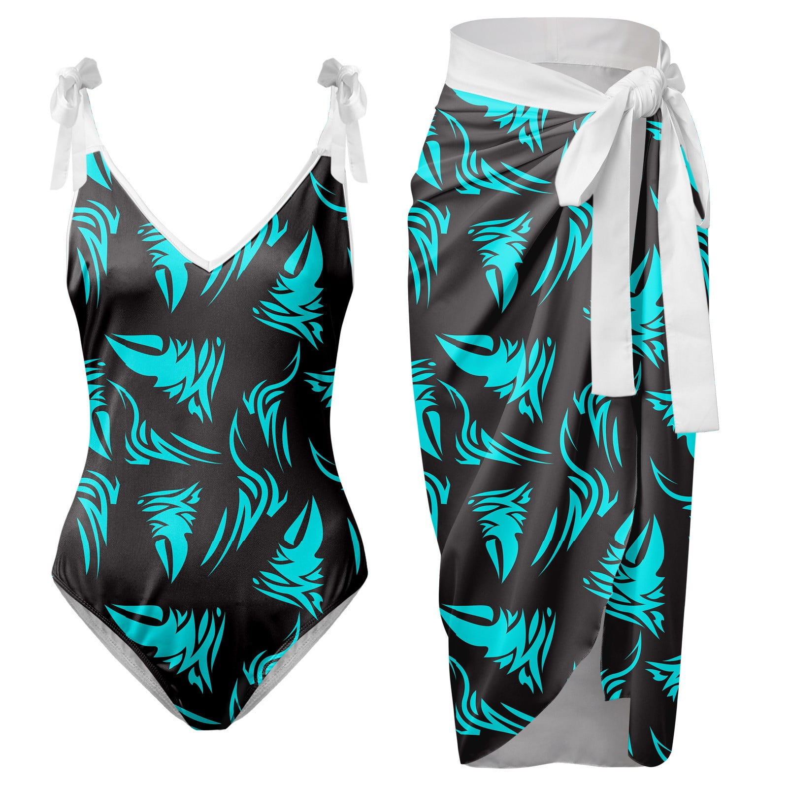 Sexy Swimsuits For Women Stylish V Neck Flower Printed Skirt Sets Slim