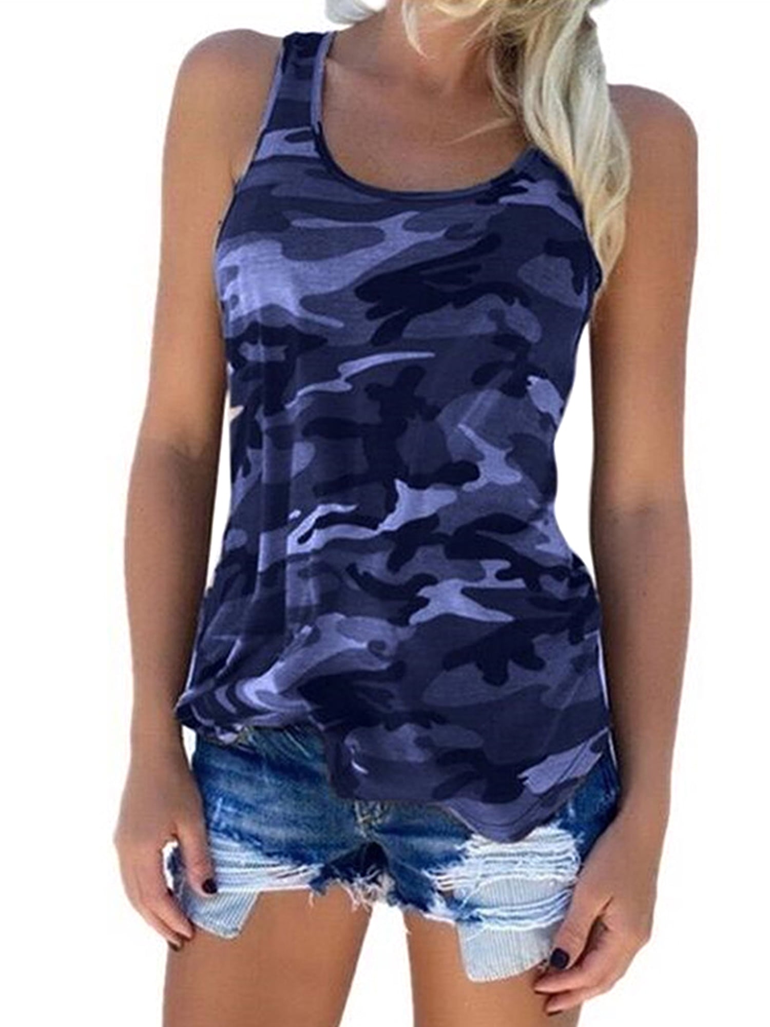 Sexy Tank Tops For Women Plus Size Round Neck Camouflage Print ...
