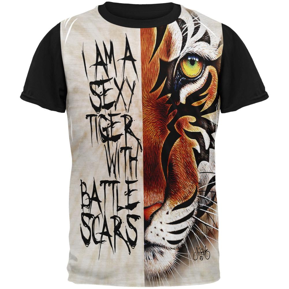 Sexy Tiger with Battle Scars Adult Black Back T-Shirt - X-Large ...