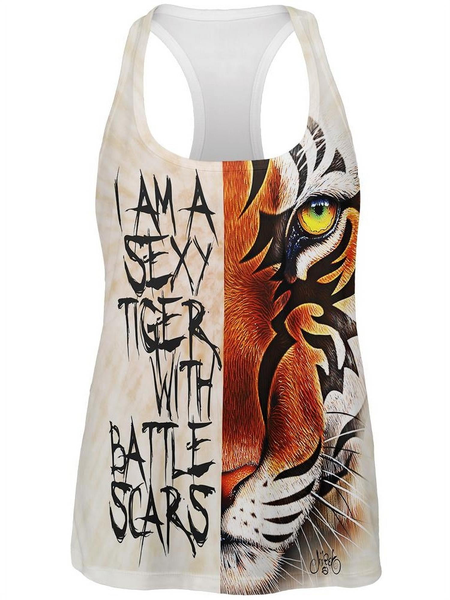Sexy Tiger with Battle Scars All Over Womens Racerback Tank Top - X ...