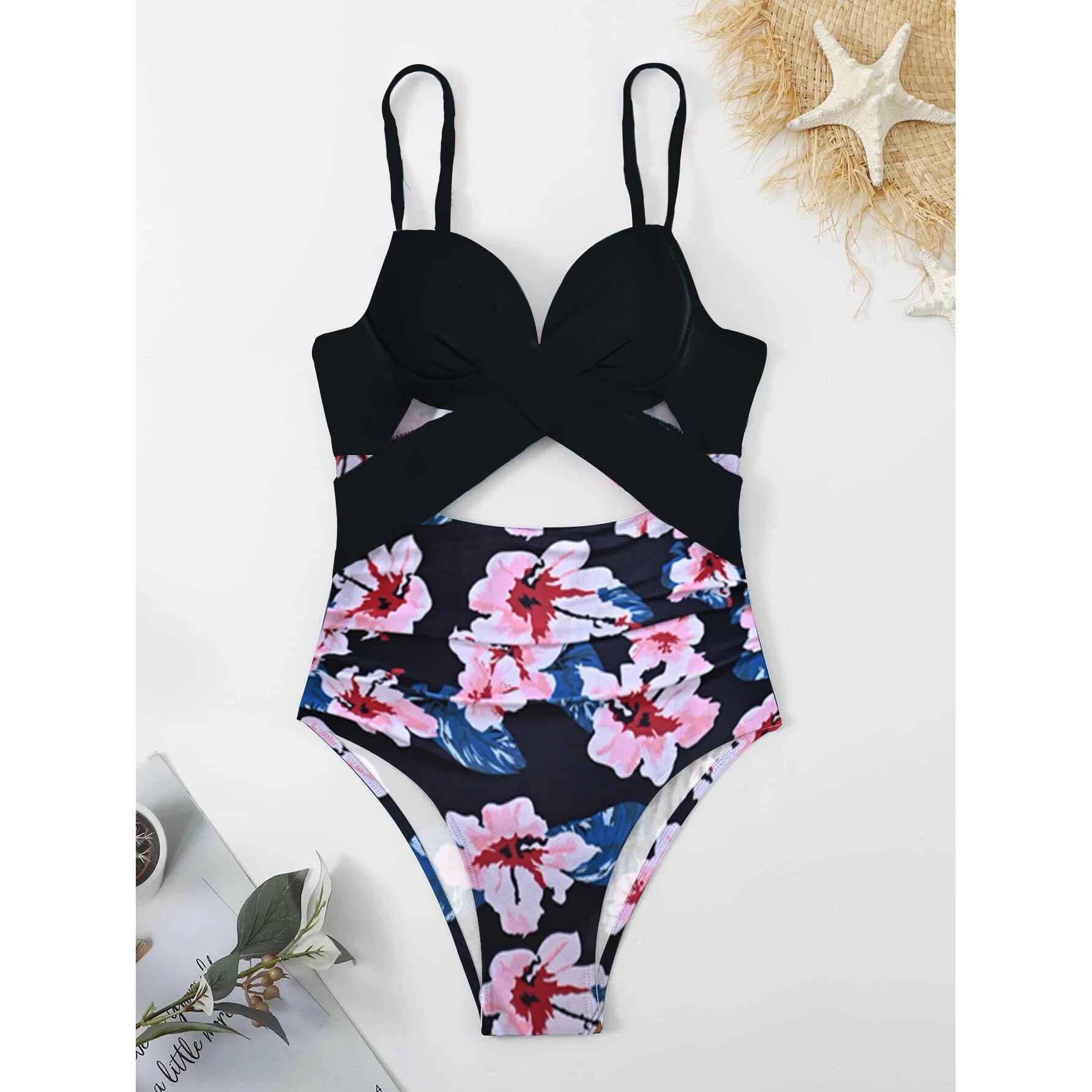 Sexy V-Neck One Piece Swimsuit For Women Print Push Up Swimwear ...