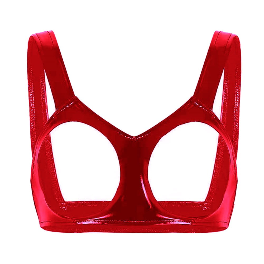 Sexy Women Bra Pu Leather Underwear Open Cup Crop Top Vest Clubwear ...