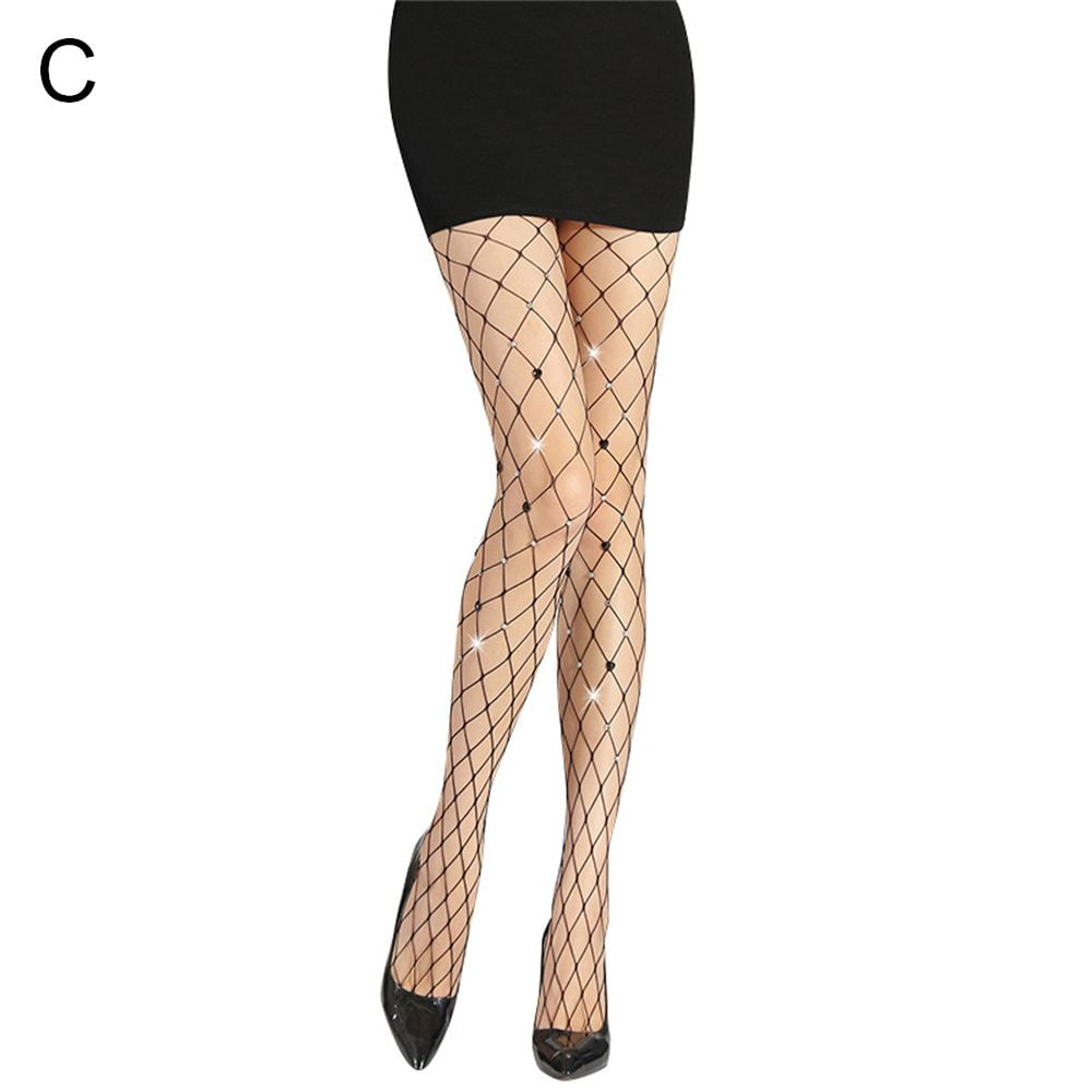 Sexy Women Shiny Bling Rhinestone Mesh Tights Fishnet Stockings ...