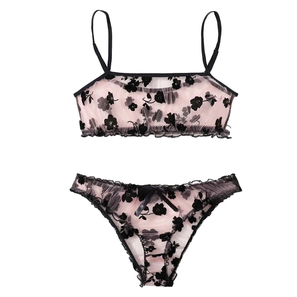 Sexy Women Underwear Embroidery G String Thong Sleepwear Lingerie Sets