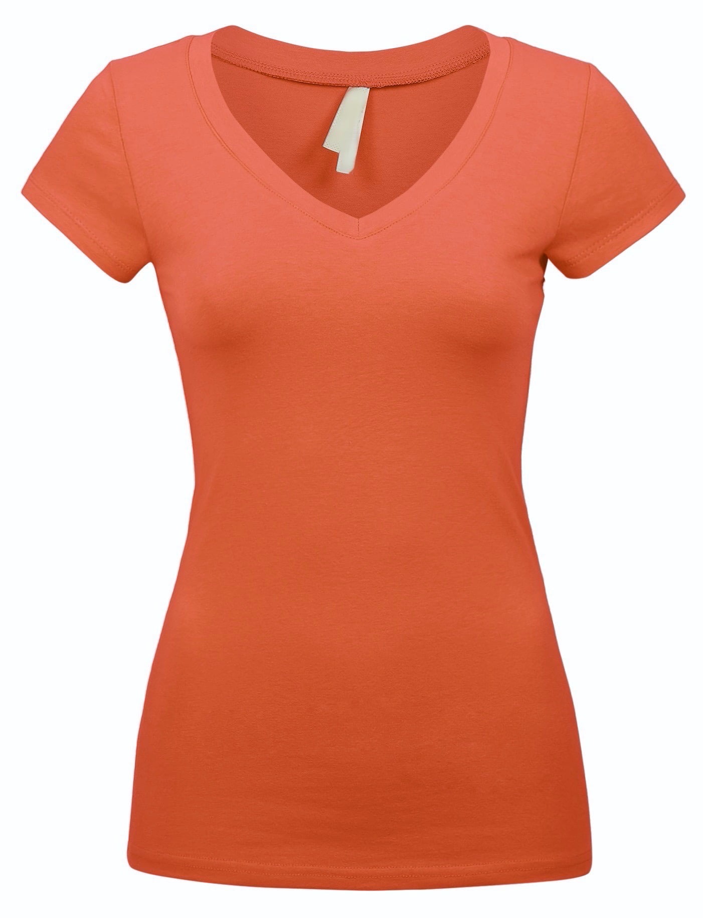 Sexy Women's Low-Cut Basic Deep V Neck Short Sleeve Solid Fitted Tee ...