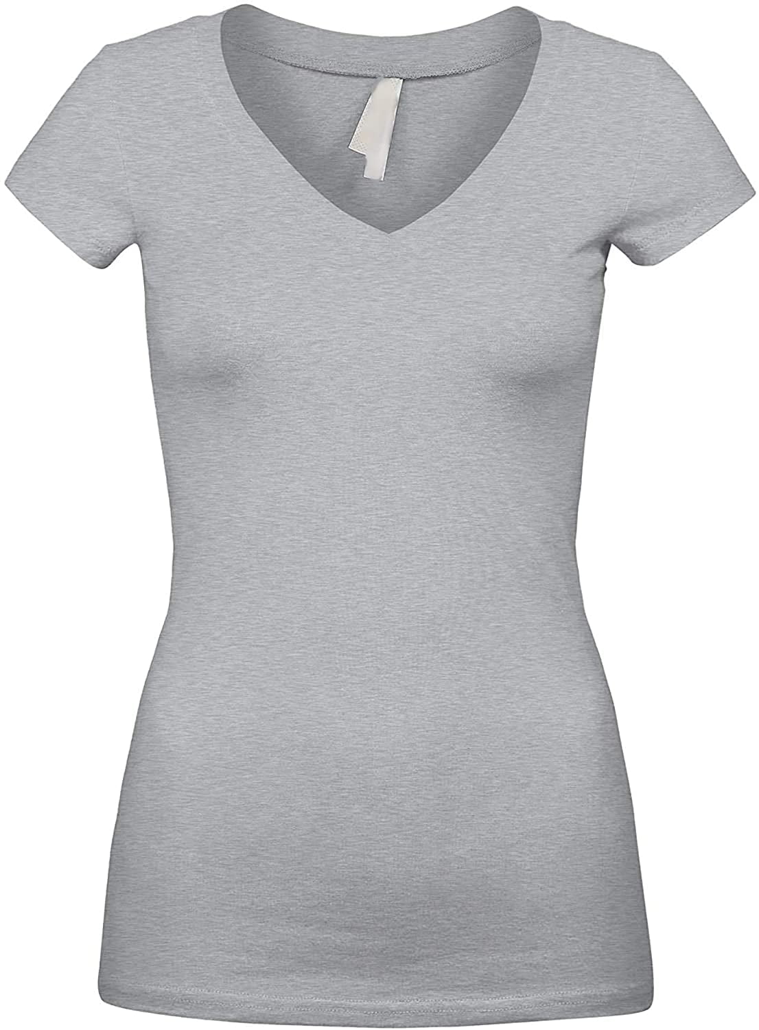 Sexy Women's Low-Cut Basic Deep V Neck Short Sleeve Solid Fitted Tee ...
