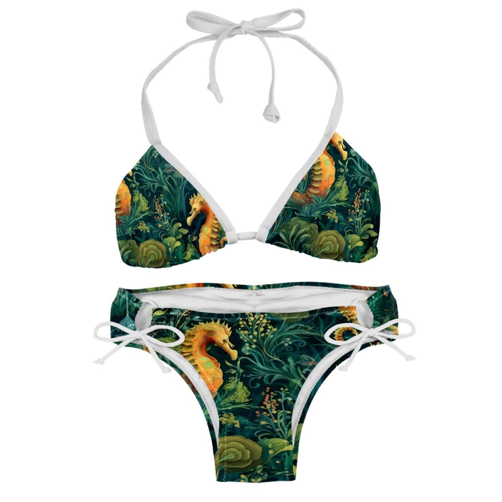 Sexy Women's String Bikini Set Aesthetic Ocean Seahorse Print Two Piece ...