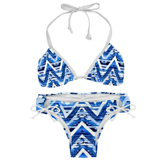 Sexy Womens String Bikini Set Blue Flag Print Print Two Piece Triangle