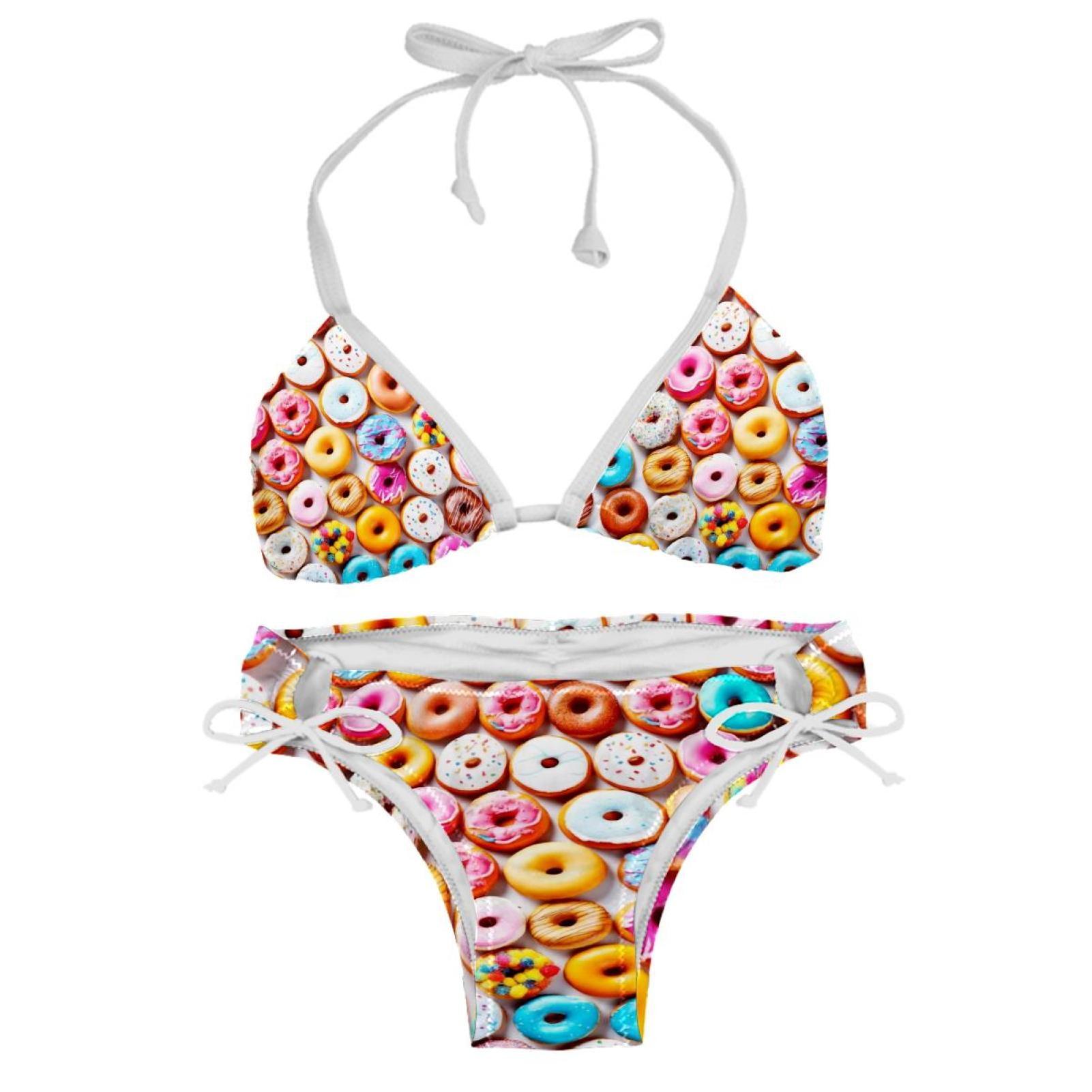 Sexy Womens String Bikini Set Cute Sweet Donuts Print Two Piece