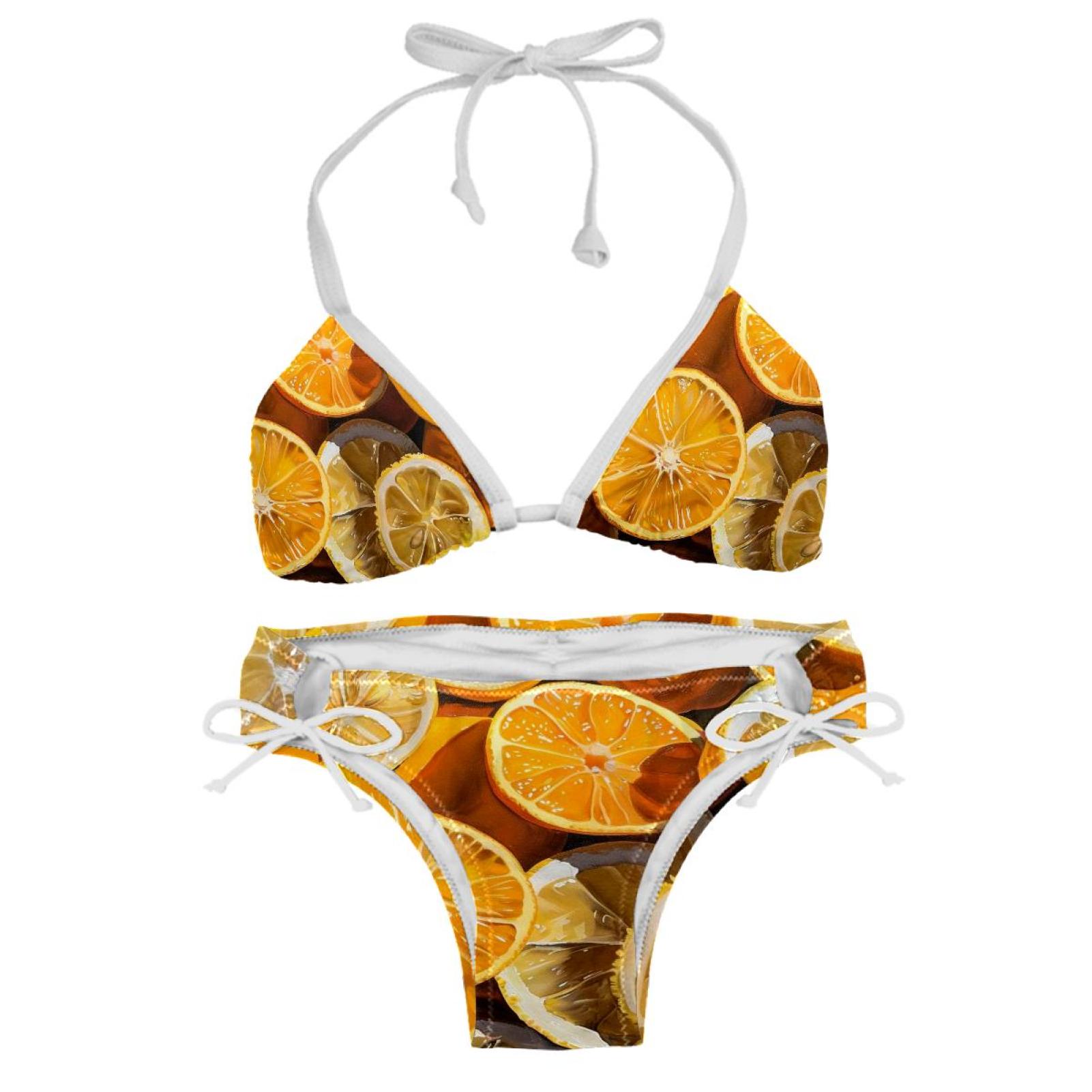 Sexy Women's String Bikini Set Fresh Slices of Orange and Lemon Print ...