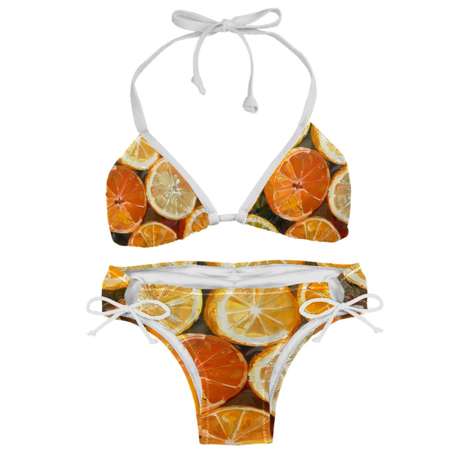 Sexy Women's String Bikini Set Hand Drawn Slices of Orange Print Two ...
