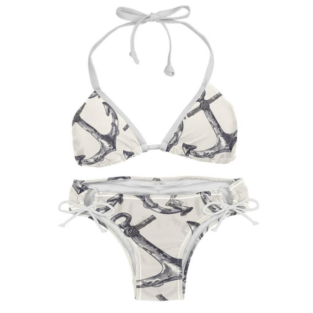 Sexy Women's String Bikini Set Retro Grey Anchor Print Print Two Piece ...