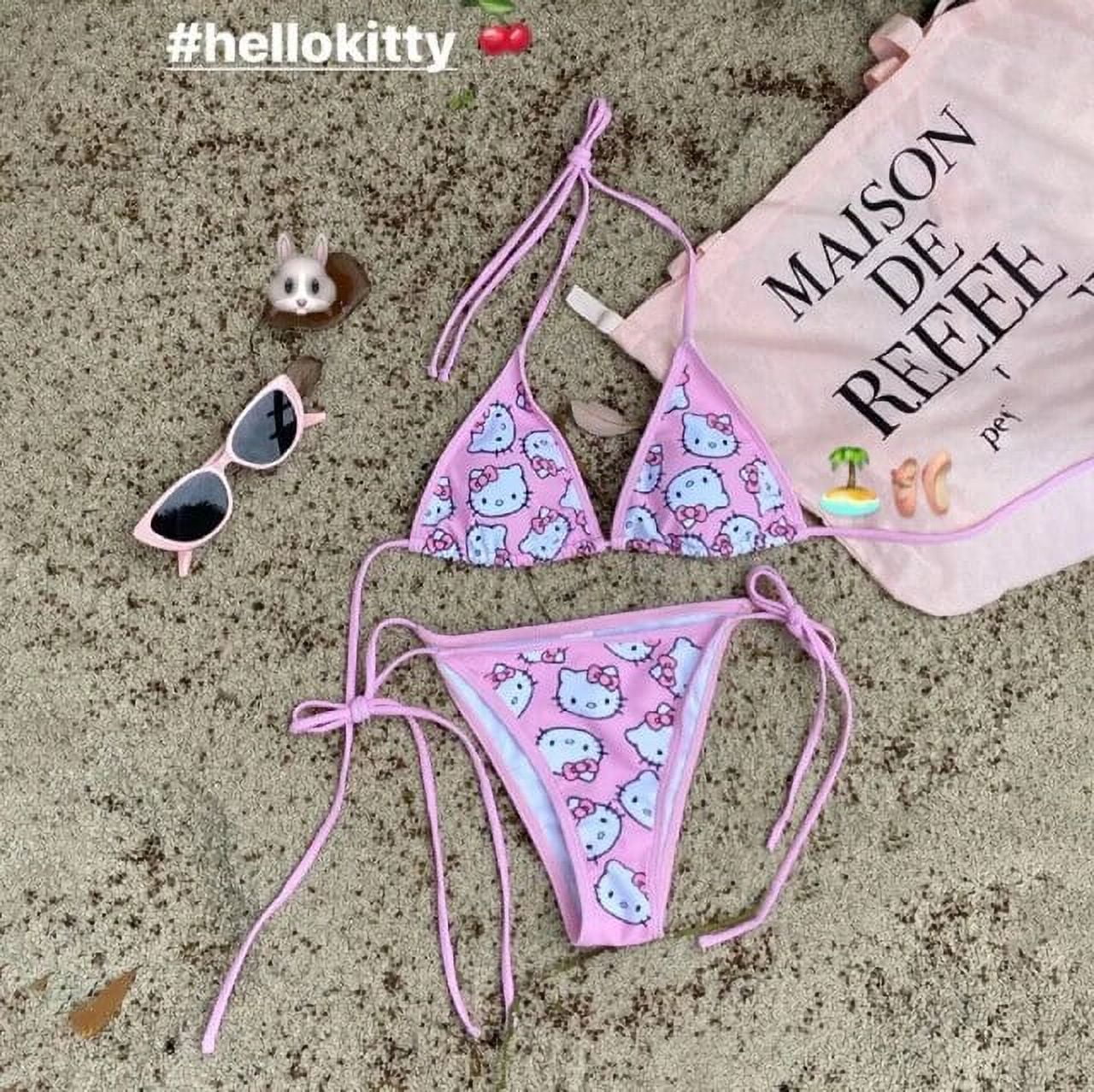 Sexy Yk2 Bikinis Sanrio Hello Kitty Kawaii Party Halter Brazilian Push