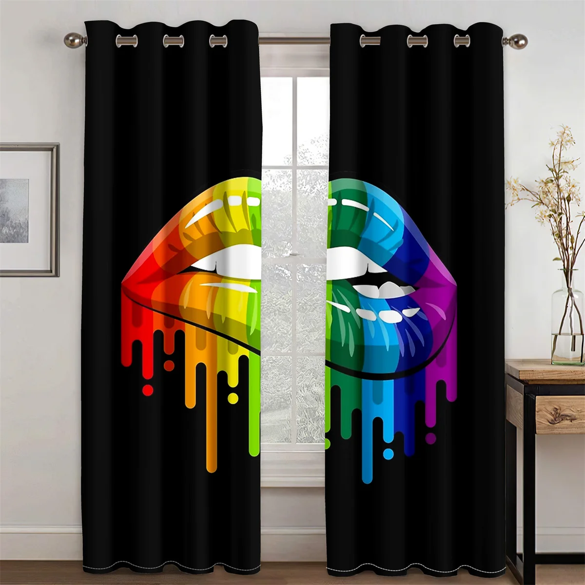 Sexy abstract art mouth girl Light Filtering Drapes Window Curtains for ...