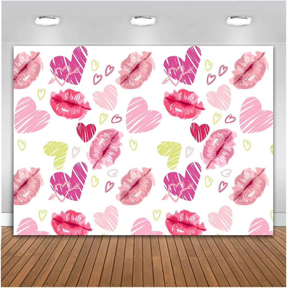 Sexy lips background pink heart lipstick kiss love backdrop adults ...