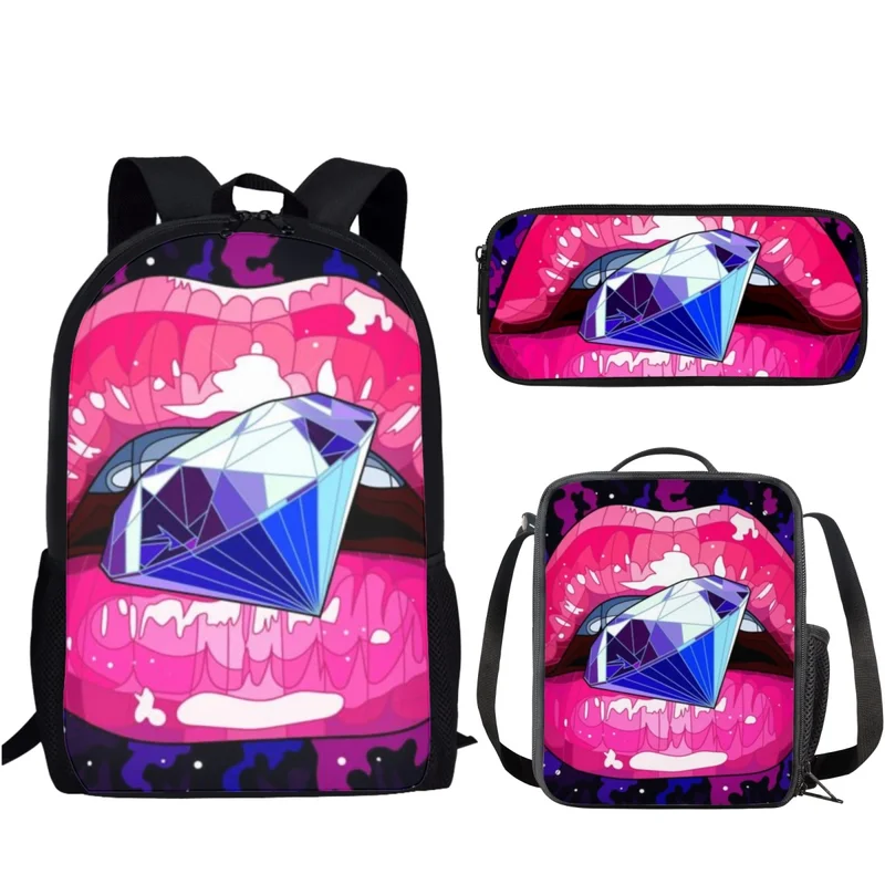 Sexy red lip school backpack set fashion backpacks for teen girls ...