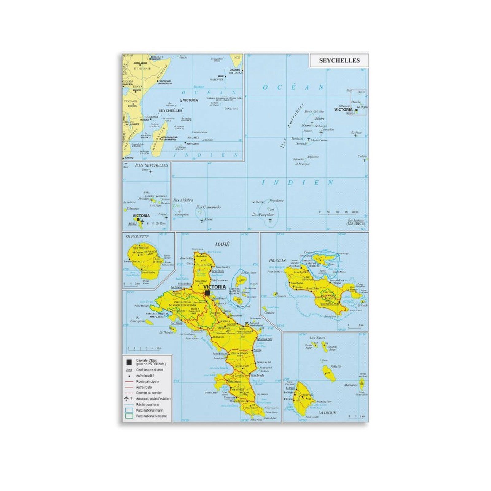 Sey-chelles Map Posters Artworks Canvas Poster Room Aesthetic Wall Art ...