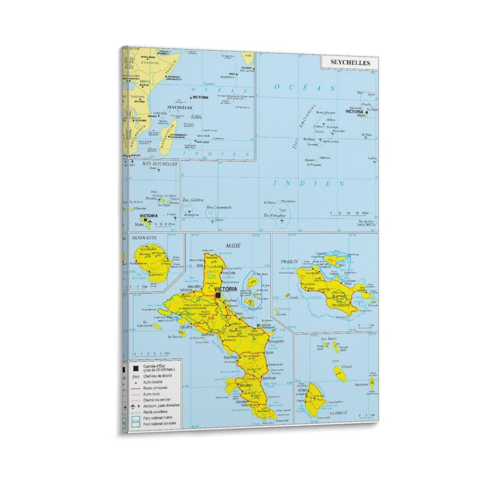 Sey-chelles Map Posters Painting On Canvas Wall Art Poster Scroll ...