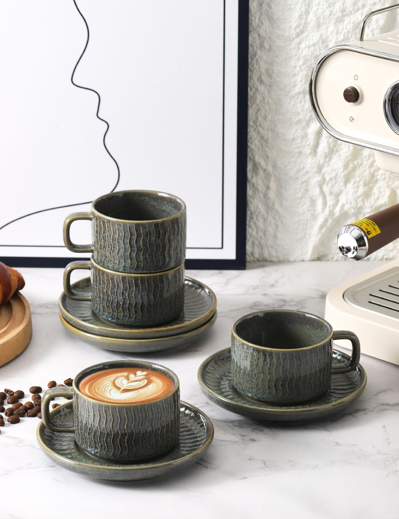 Seyatoo Espresso Cup with Saucer - 6 Ounce Ceramic Espresso Mugs Set of ...