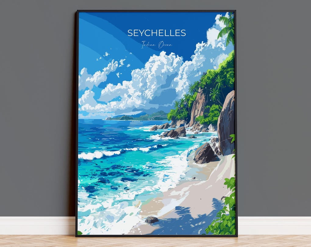 Seychelles Travel Poster Wall Art, Travel Print Of Seychelles, Indian ...