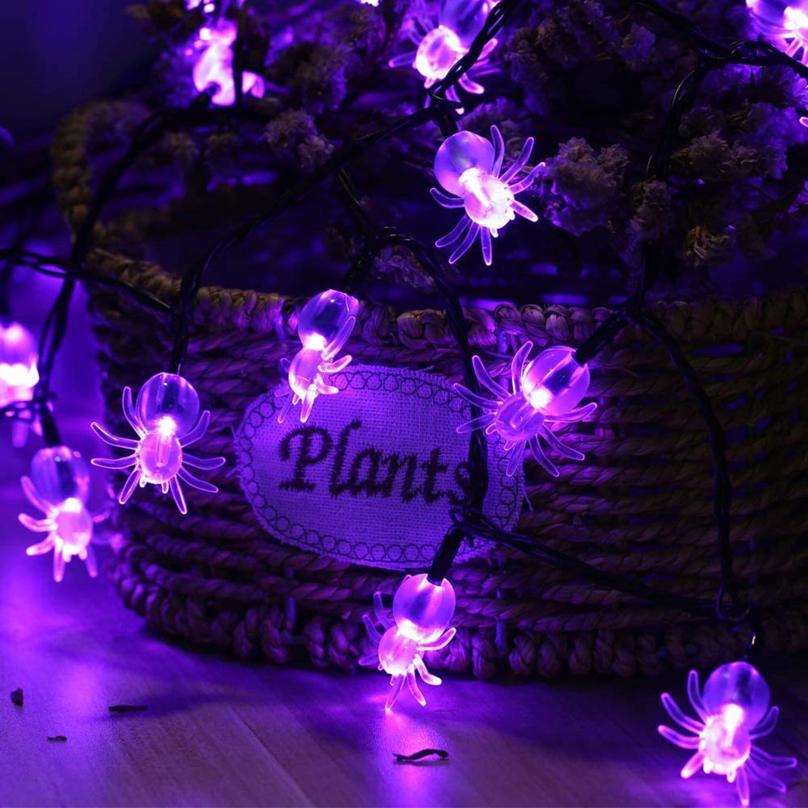 Seyotauo 20 LED Purple Spider String Lights - Total 9.8 Ft Battery ...